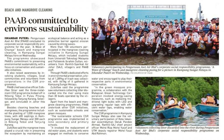 PAAB COMMITTED TO ENVIRONS SUSTAINABILITY – Pengurusan Aset Air Berhad